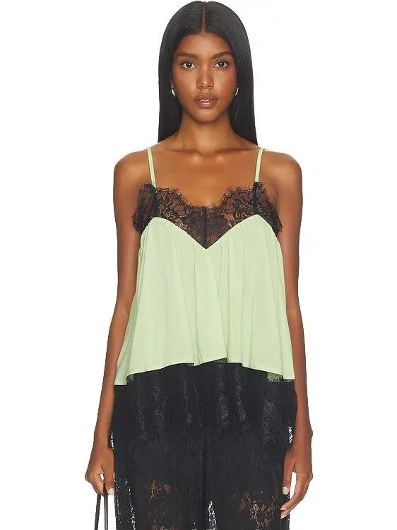 WeWoreWhat Lace Voile Cami Top In Green - Matcha