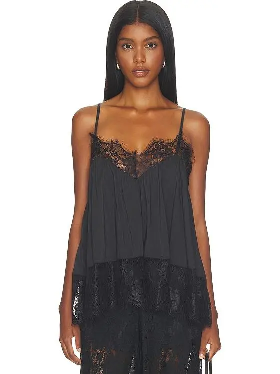 WeWoreWhat Lace Voile Cami Top - Black