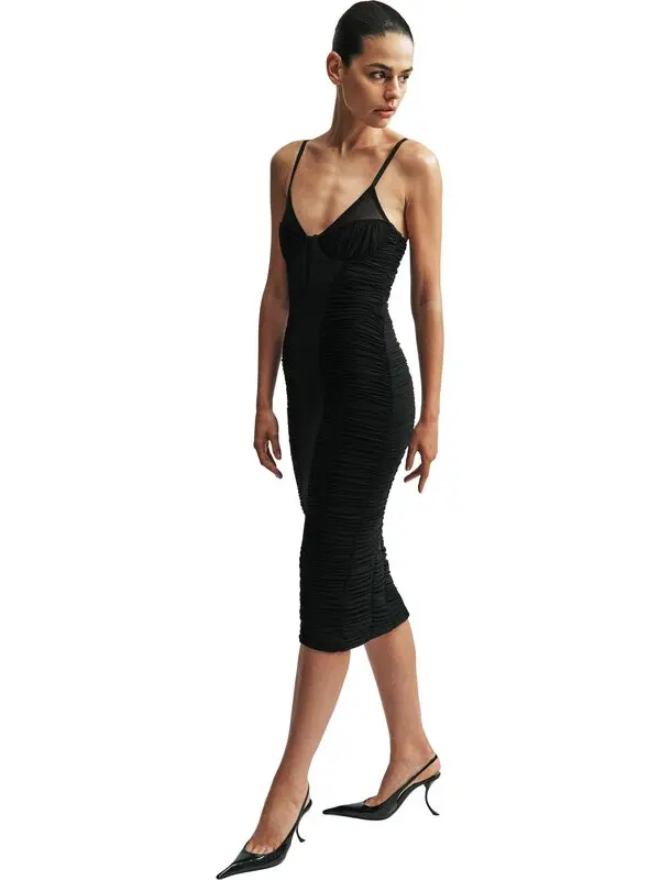 Bardot Melia Gathered Midi Dress - Black