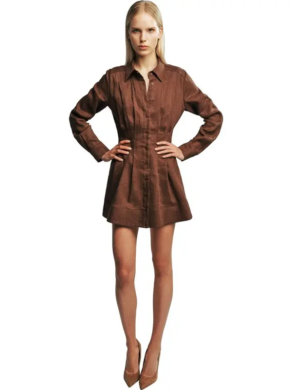 Bardot Dianna Linen Shirt Dress - Chocolate