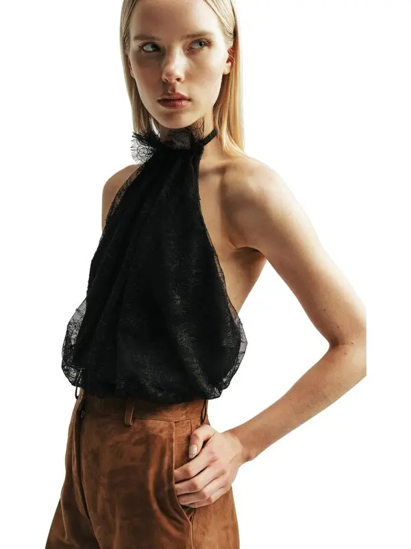 Bardot Emina Lace Halter Neck Top - Black