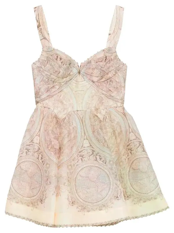 Zimmermann Graphic-print Flared Mini Dress - Neutrals