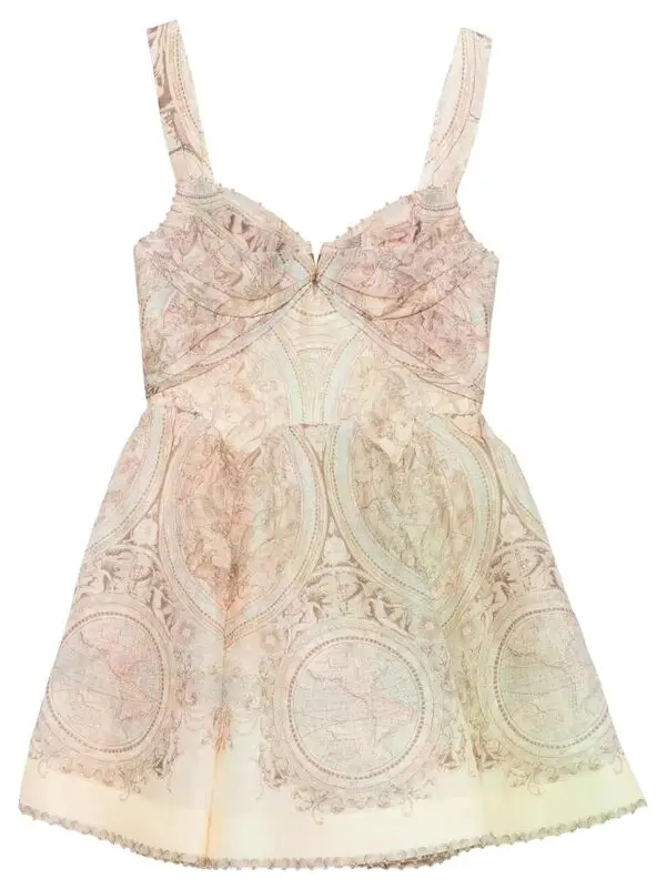 Zimmermann Graphic-print Flared Mini Dress - Neutrals