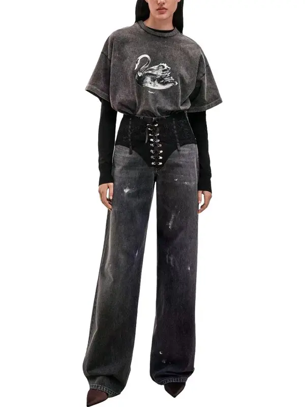 SEEN USERS Lace Craft Wide-leg Jeans - Grey