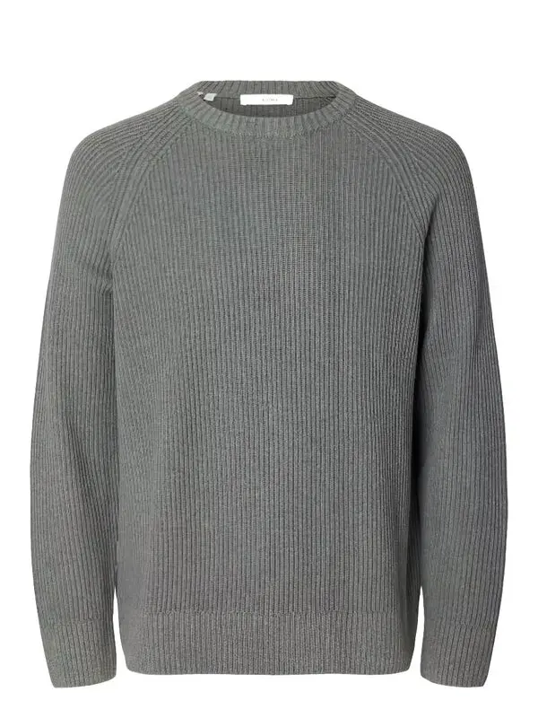 SELECTED Ribbed-knit Raglan-sleeve Sweater - Grey