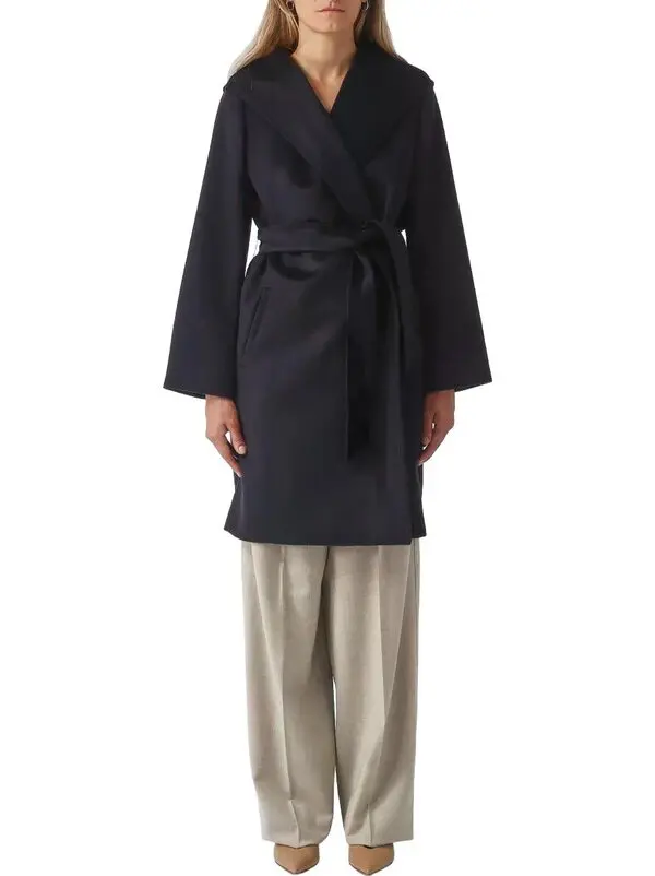 Max Mara Hooded Belted Coat - Blue
