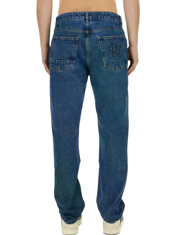 Palm Angels Monogram-embroidered Straight-leg Jeans - Blue