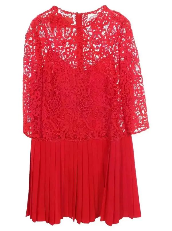 Valentino Garavani 2010s Floral-lace Pleated Midi Dress - Red