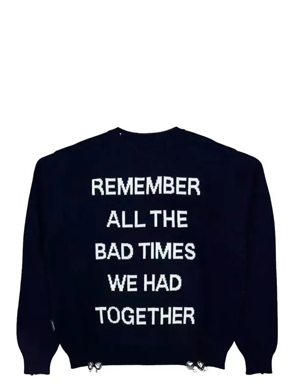 RASSVET Distressed Slogan-knit Sweater - Blue