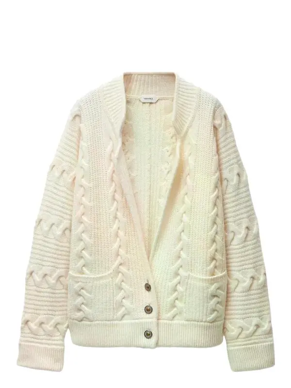 Versace Wool & Cashmere Cable-knit Cardigan - Neutrals