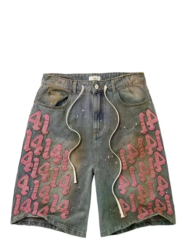 VALE FOREVER Lucky Charm Patchwork Denim Shorts - Blue