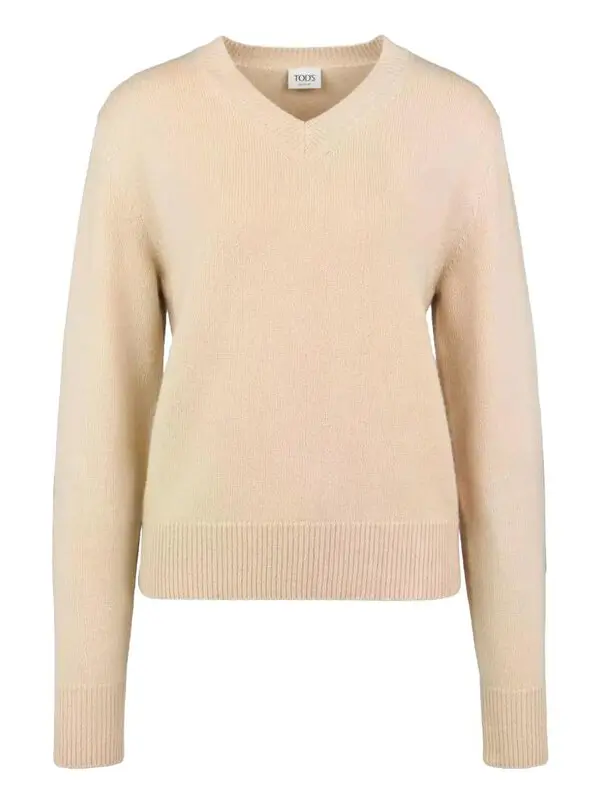 TOD'S Leather-patch V-neck Sweater - Neutrals