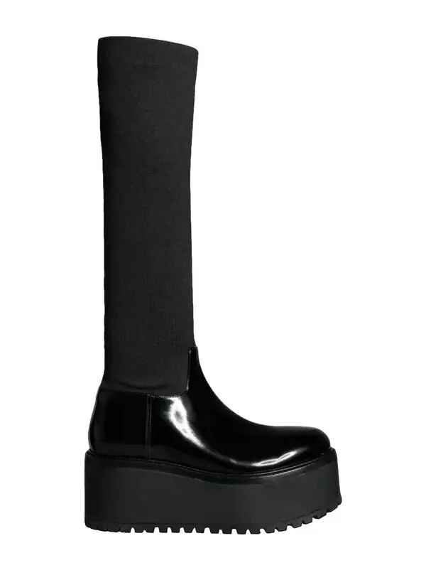 Dolce & Gabbana Patent Leather Knit Boots - Black