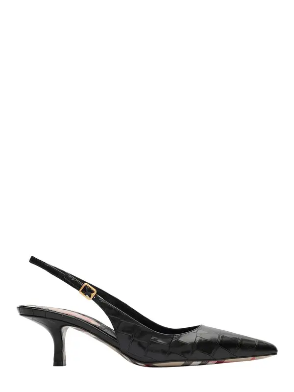 Burberry Leather Croc-embossed Dame Slingback Pumps 55 - Black