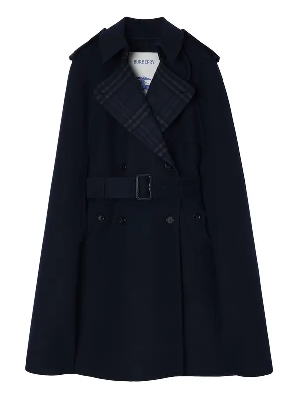 Burberry Wool Belmont Trench Cape - Navy