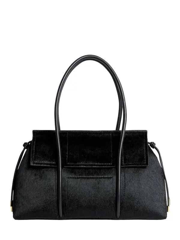 Harrods Medium Calf Hair Marcie Shoulder Bag - Black