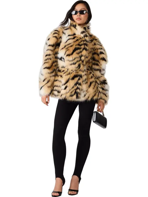 Steve Madden Alexx Coat Long Sleeve Faux Fur Jackets & Coats - Black Multi