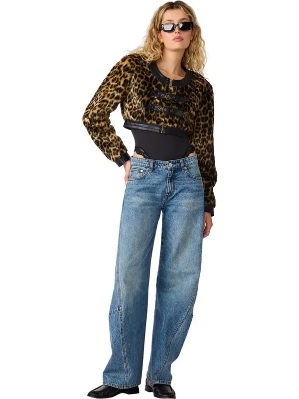 Steve Madden Felicitey Jacket Long Sleeve Cropped Jackets & Coats - Leopard
