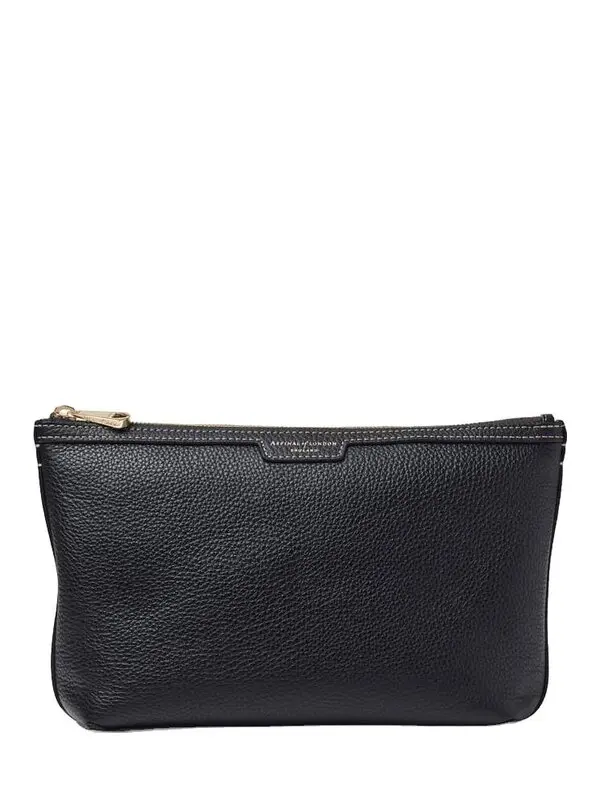 ASPINAL OF LONDON Hudson Large Pouch In Wine Milled Pebble - Black