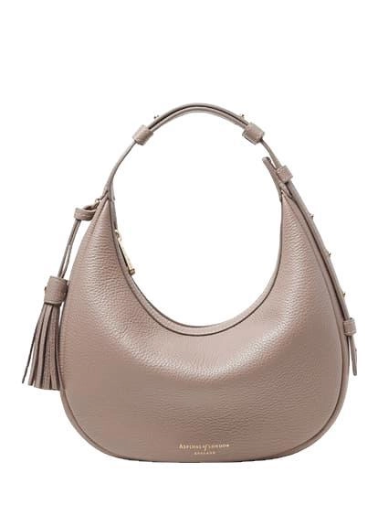 ASPINAL OF LONDON Soho Mini Crescent In Praline Suede & Chocolate Nappa - Neutral