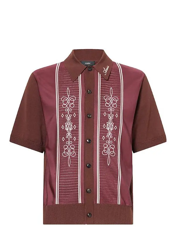 Amiri Embroidered Panelled Wool-blend Knit Shirt - Brick