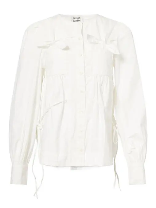DAMSON MADDER Lettie Bow Detail Cotton Poplin Blouse - White