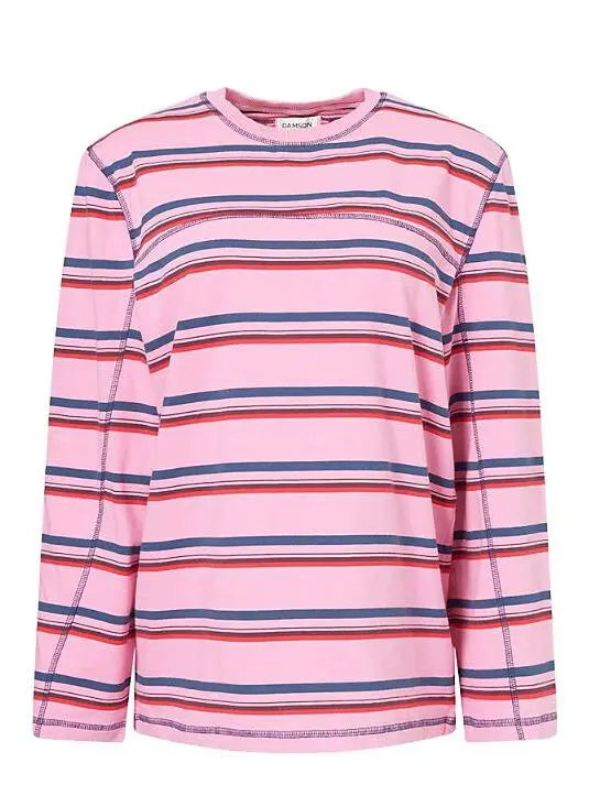 DAMSON MADDER Samara Striped Boxy Cotton Top - Pink