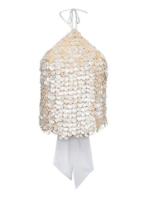 House Of Cb Zina Bead-embellished Georgette Top - Ivory
