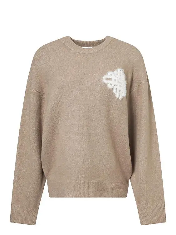 THE COUTURE CLUB Emblem Crewneck Fluffy Knitted Jumper - Mushroom