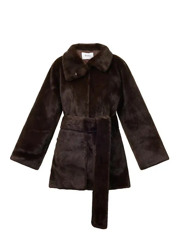 Stylein Hilani Belted Faux-fur Coat - Coffee
