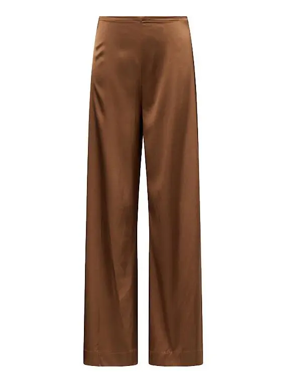 Staud Stroll Wide-leg Silk Trousers - Cigar