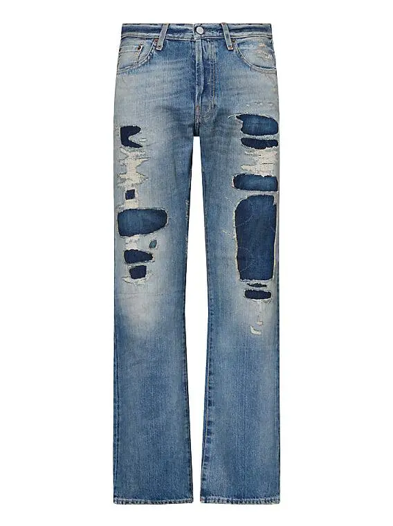 Acne Studios 1996m Blue Map Distressed Straight-leg Denim Jeans - Mid Blue