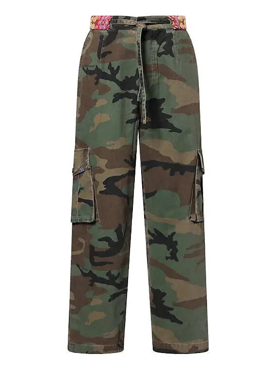NAHMIAS Embroidered -print Cotton Cargo Trousers - Camo