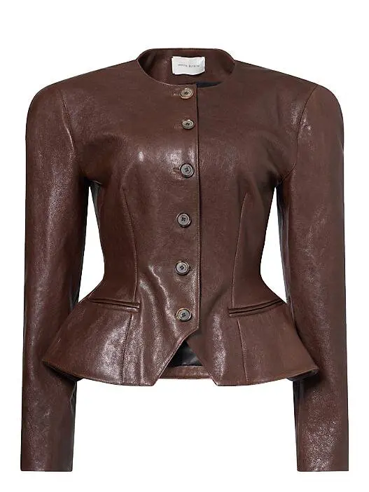 Magda Butrym Peplum-hem Slim-fit Leather Jacket - Brown
