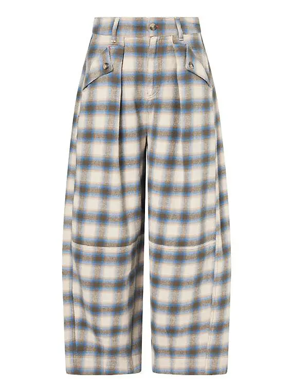 DAMSON MADDER Mara Checked Barrel-leg Cotton Trouser - Multi