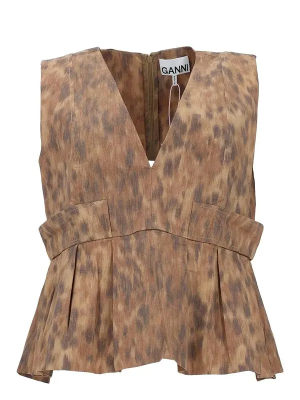 GANNI Blusa In Cotone Con Stampa - Cream