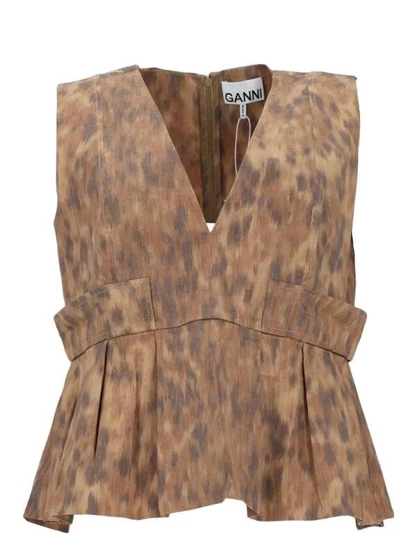 GANNI Blusa In Cotone Con Stampa - Cream