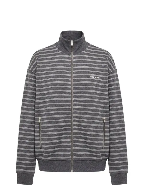 Miu Miu Striped Cotton Sweatshirt - Grey