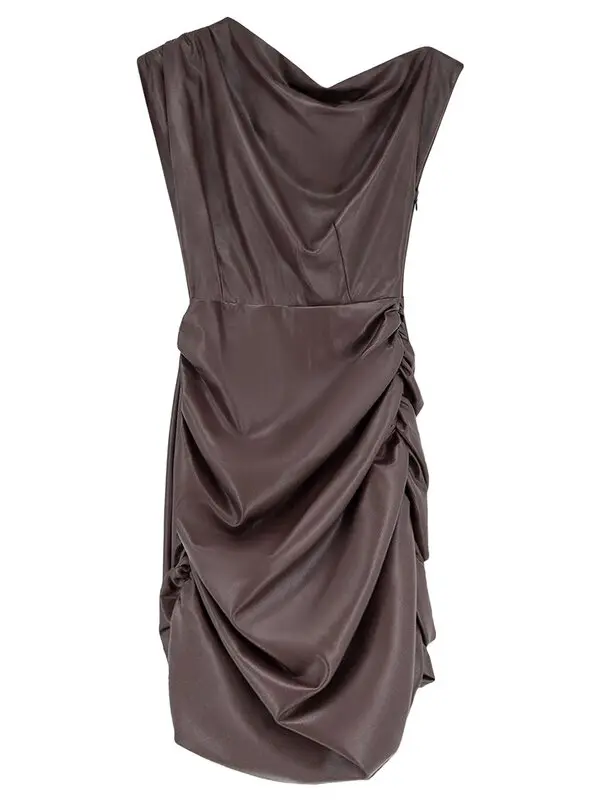 ACTUALEE Short Faux Leather Dress - Brown
