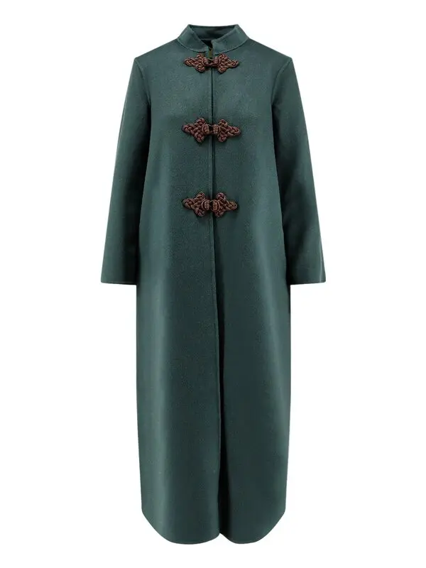 PHILIPPA 1970 Harriet Wool Coat With Frogs - Green