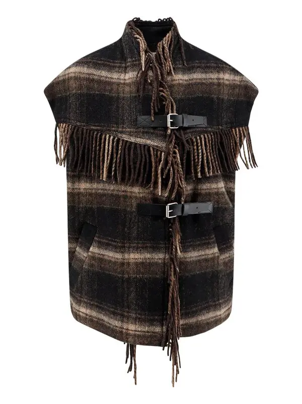 MARANT ETOILE Ginesa Sleeveless Jacket With Fringes - Brown