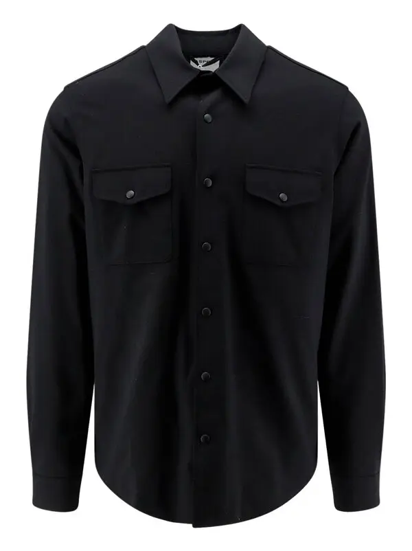 Aspesi Virgin Wool Blend Shirt/jacket With Thermal Insulation - Black