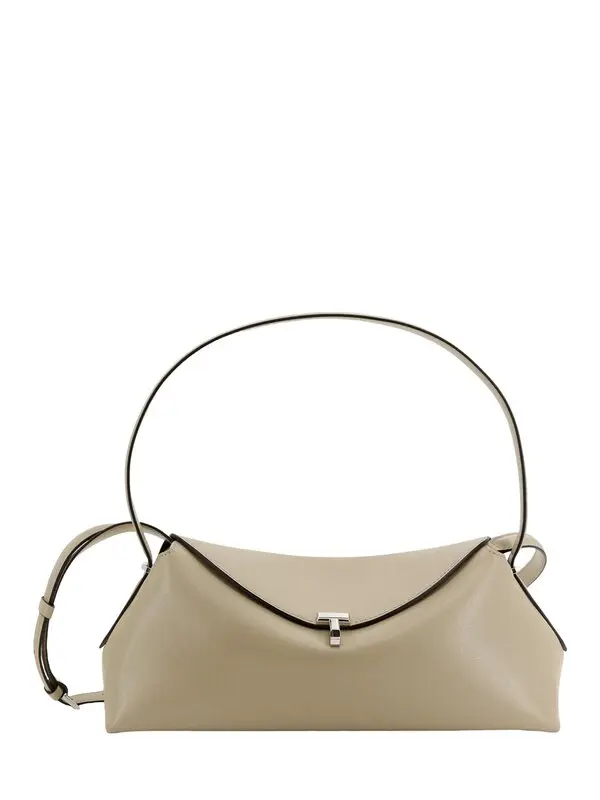 TOTEME Tlock Hammered Leather Crossbody Bag - Beige