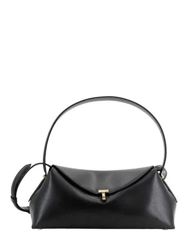 TOTEME Hammered Leather Tlock Shoulder Bag - Black