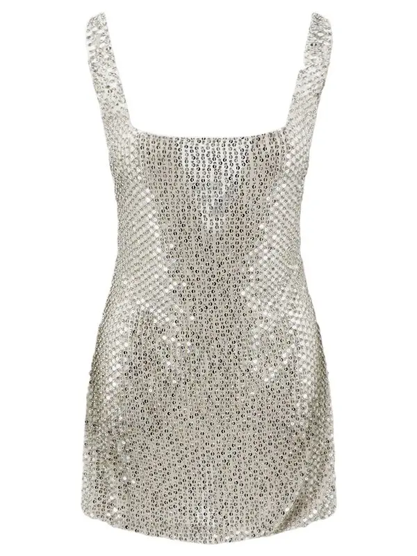 Retrofete Mini Dress With Seqiuins And Rhinestones - Silver