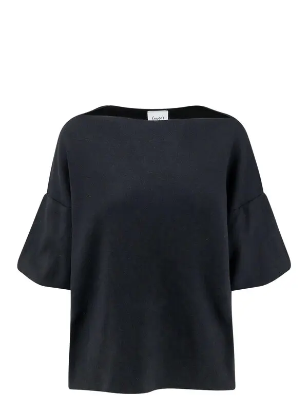 NUDE Wool Blend Boat Neck Sweater - Black