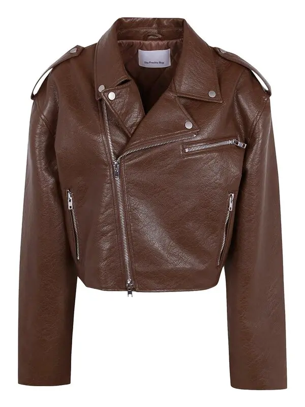 THE FRANKIE SHOP Daphne Leather Biker Jacket - Brown