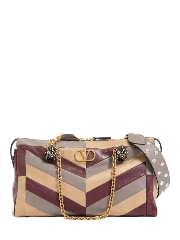 Valentino Garavani Panthea Medium Shoulder Bag In Nappa With A Chevron Pattern - Multicolour