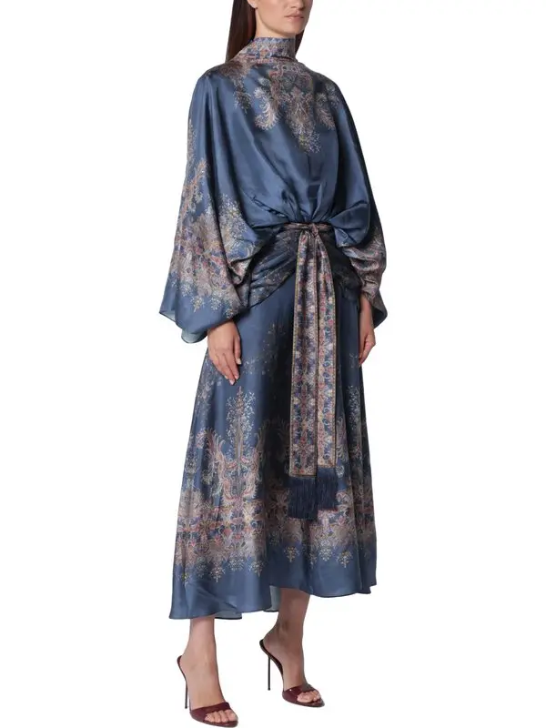 Zimmermann Valiant Navy Silk Long Dress - Blue