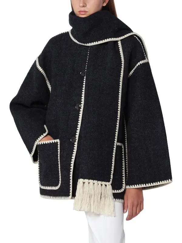TOTEME Dark Mélange Jacket With Scarf - Grey